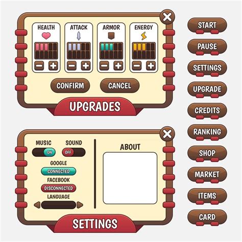 vector game template gui kit game graphical user interface gui for build web and mobile games