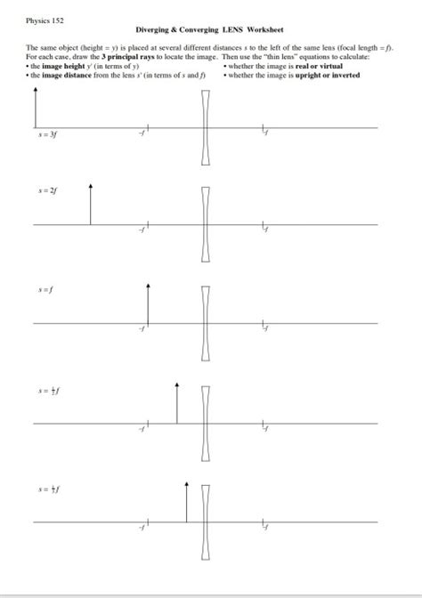 Solved Physics 152 Diverging Converging LENS Worksheet The Chegg