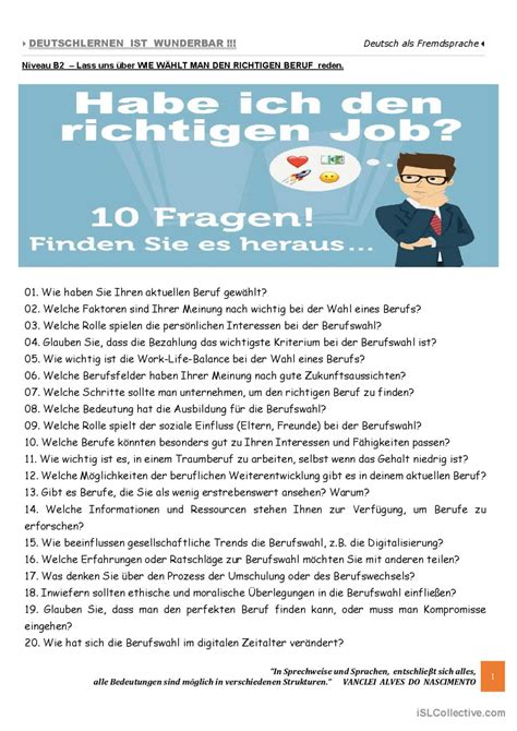 B2 Lass uns über WIE WÄHLT MAN DEN Deutsch DAF Arbeitsblätter pdf doc