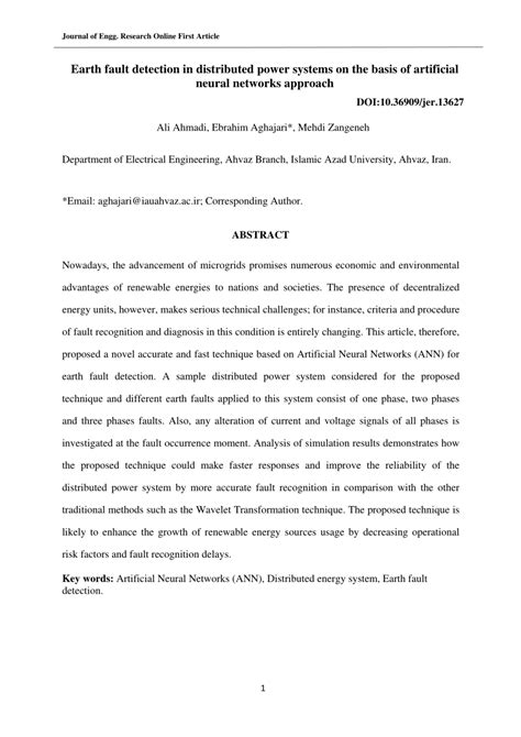 pdf earth fault detection in distributed power systems on the basis of artificial neural