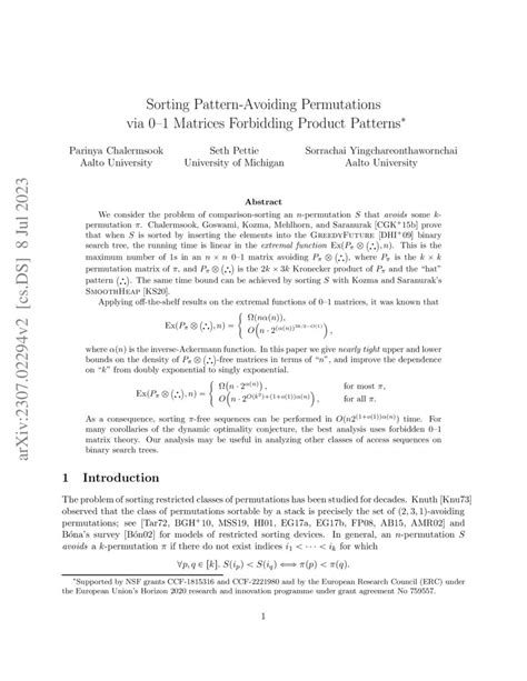 sorting pattern avoiding permutations via 0 1 matrices forbidding product patterns deepai