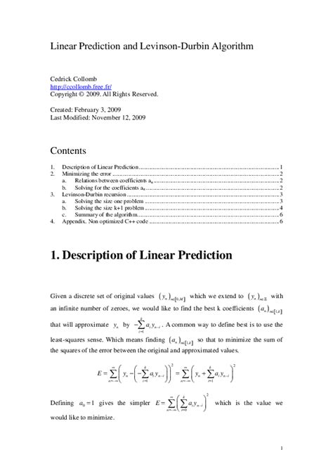pdf linear prediction and levinson durbin algorithm contents rijil tr