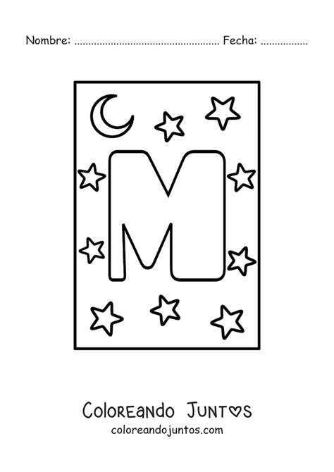Letra M May Scula Con Estrellas Y Una Luna Coloreando Juntos