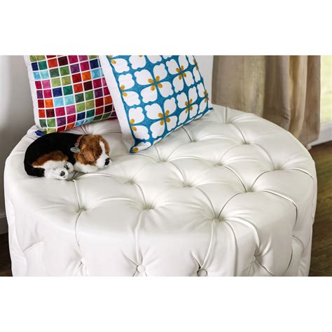 House Of Hampton Bowie Leather Tufted Round Ottoman Reviews Wayfair
