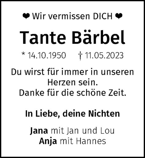 Traueranzeigen von Bärbel trauerundgedenken de