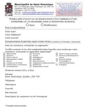 Fillable Online Municipalite Saint Dominique Qc Municipalit De Saint