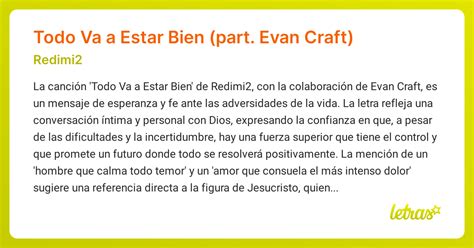Significado De La Canción Todo Va A Estar Bien Part Evan Craft Redimi2 Letrascom
