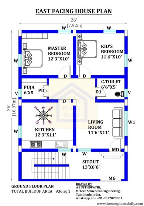 26x36 East Facing Vastu House Design House Plans And Designs PDF Books