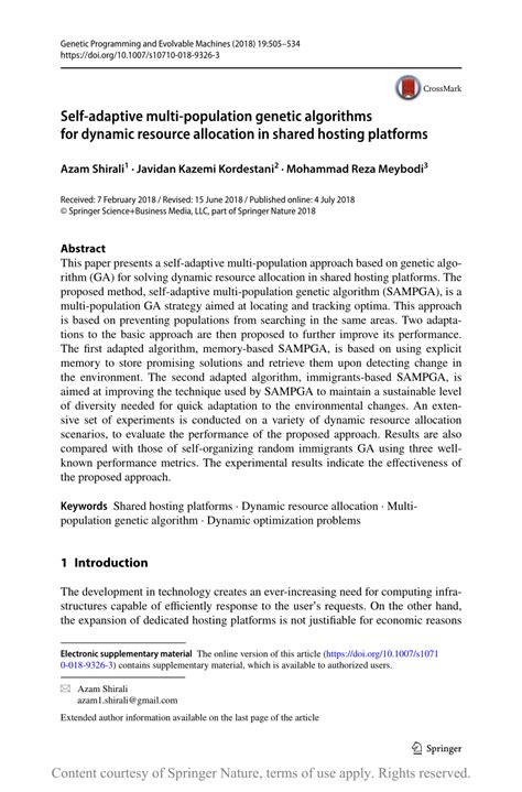 self adaptive multi population genetic algorithms for dynamic resource allocation in shared