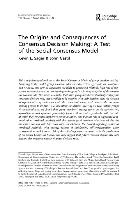 pdf the origins and consequences of consensus decision making a test of the social consensus
