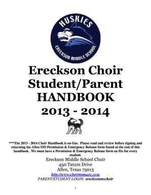 Fillable Online Allenisd Ereckson Choirs Handbook 2013 2014 Allen