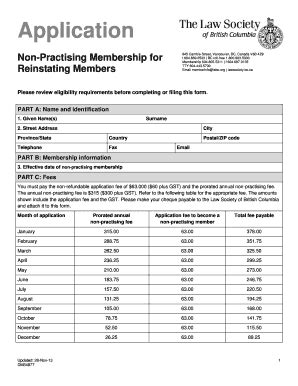 Fillable Online Lawsociety Bc Application Non Practising Membership