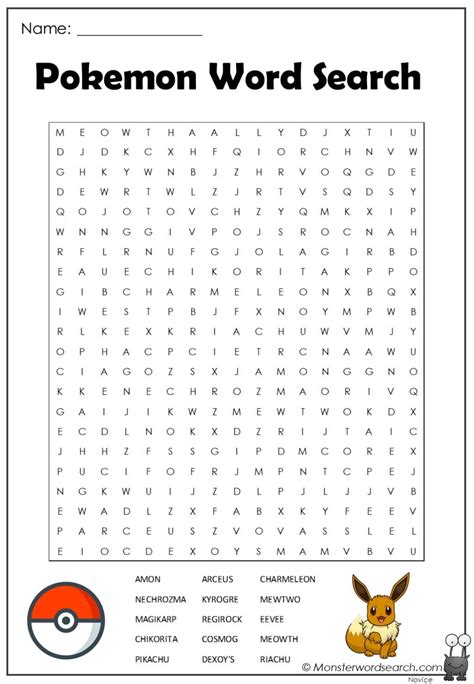 Word Search Pokemon Printable Word Search Printable