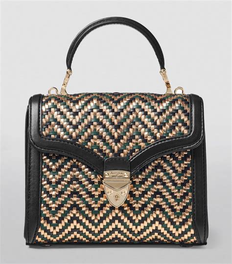 Womens Aspinal Of London Neutral Midi Woven Mayfair Top Handle Bag