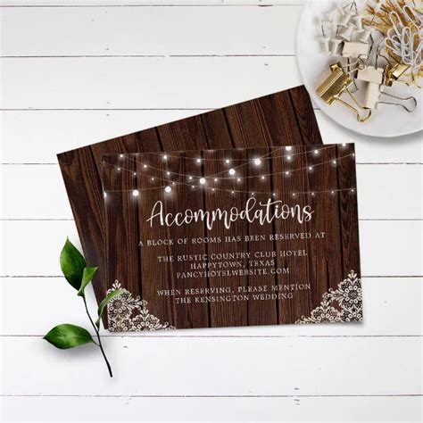 Rustic Wood And String Lights Lace Wedding Details Enclosure Card Zazzle
