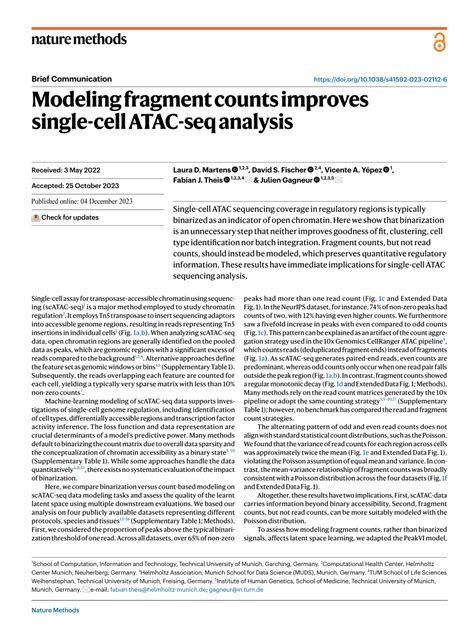 Pdf Modeling Fragment Counts Improves Single Cell Atac Seq Analysis