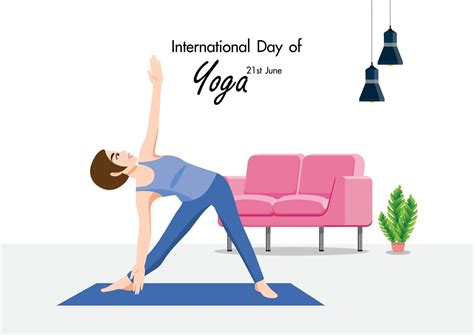 June International Yoga Day With Female Practicing Yoga Vector