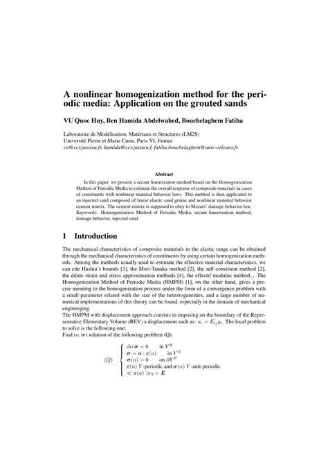 pdf a nonlinear homogenization method for the peri odic media application on the grouted sands
