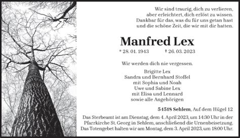 Traueranzeigen Von Manfred Lex Volksfreund Trauer De