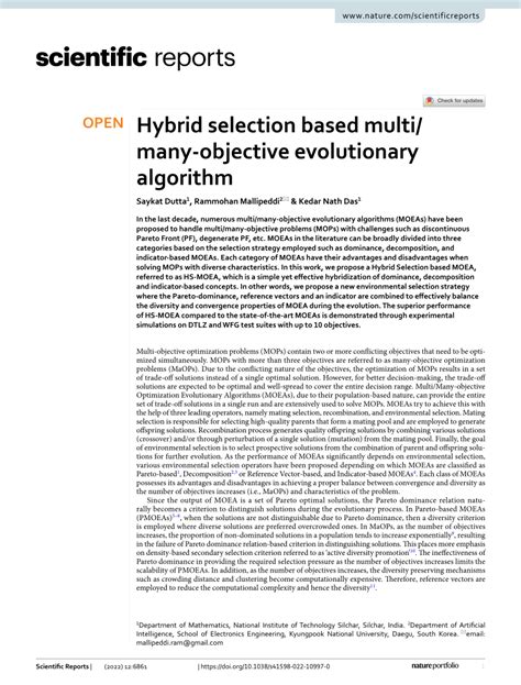 pdf hybrid selection based multi many objective evolutionary algorithm