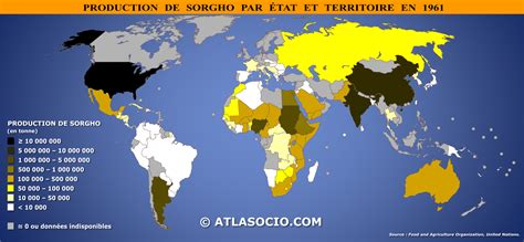 Carte du monde production de sorgho sorgo commun par État