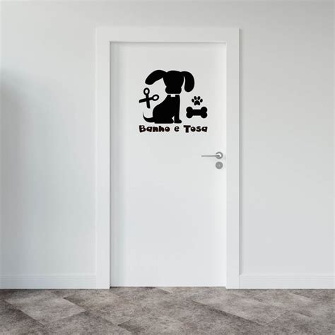 Adesivo Banho E Tosa Silhueta Cachorro Parede Porta Preto Elo7