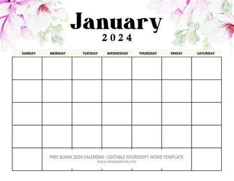 2024 Monthly Calendar Template Word Free Printable New Calendar 2024
