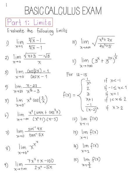 Solution Basic Calculus Exam With Answer Key Studypool