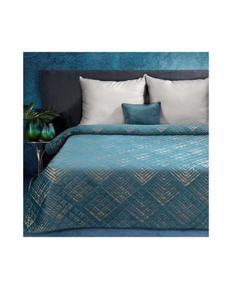 Narzuta velvet 170x210 Viktoria 2 turkusowa złota Eurofirany Sklep z