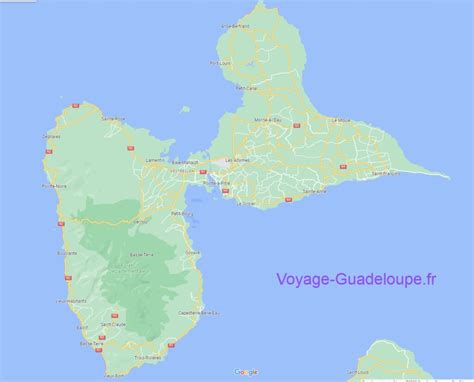 Plan de l ile et carte de la Guadeloupe Monde routière plage