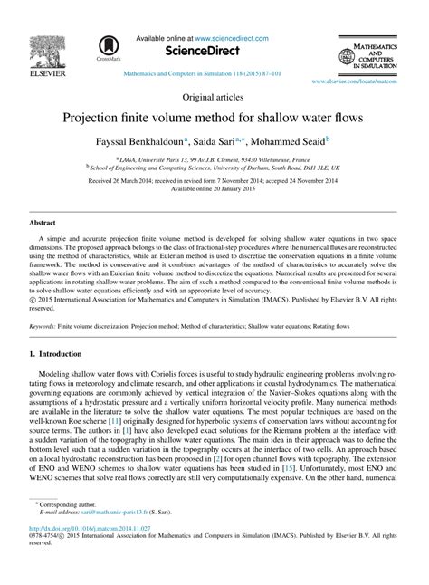 pdf projection finite volume method for shallow water flows