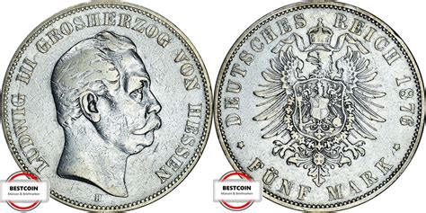 HESSEN 5 Mark 1876 H J 67 geprägt unter Großherzog Ludwig III SS