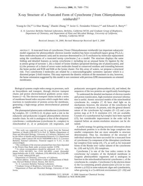 pdf x ray structure of a truncated form of cytochromef from sites utoronto ca zhanglab pubs