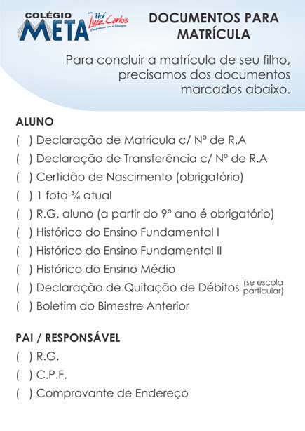 Documentos Para Matr Cula Col Gio Meta