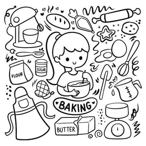 Illustration Vectorielle De Doodle équipement De Cuisson Dessinés à La