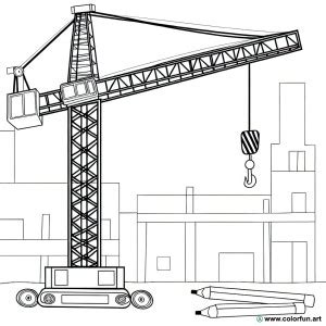 Coloriage de grue sur chantier à Télécharger ou à Imprimer gratuitement