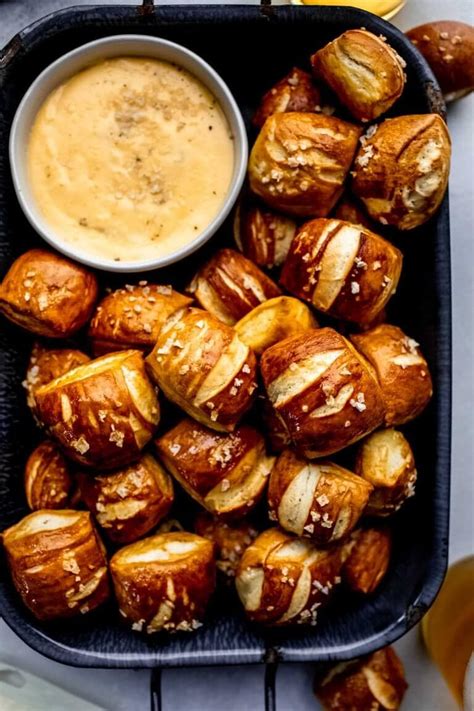 Easy Homemade Soft Pretzel Bites With Cheese Dip