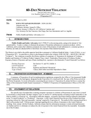 Fillable Online Oag Ca 60 Day Notice Of Violation Attorney General