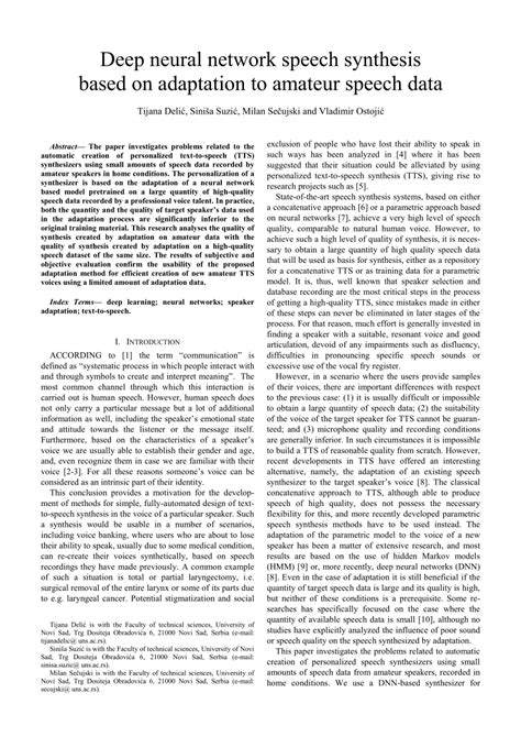 pdf deep neural network speech synthesis based on adaptation to amateur speech data