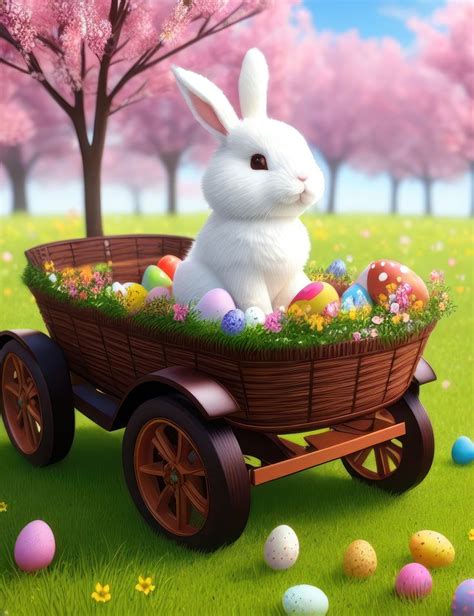 Cute Easter bunny driving a wood car Aranyos húsvéti nyuszi faautót