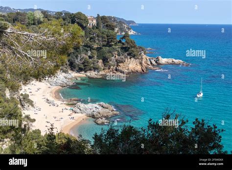 Girona Spain Mar 28 2021 People Bathing And Sunbathing On The