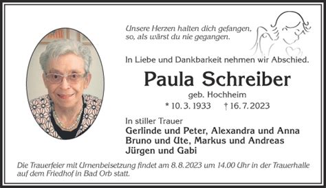 Traueranzeigen Von Paula Schreiber Trauer Gnz De