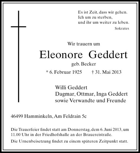 Alle Traueranzeigen für Eleonore Geddert trauer rp online de