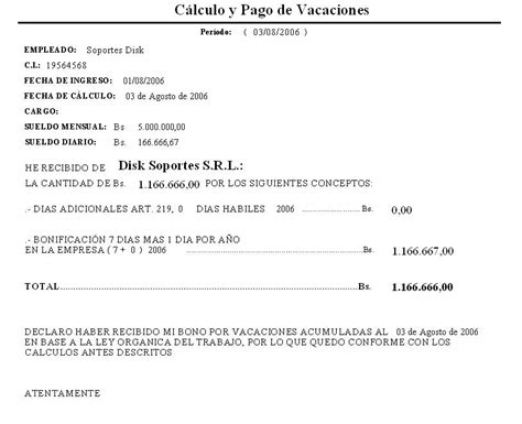 Formato de recibo de pago de vacaciones Educación Activa