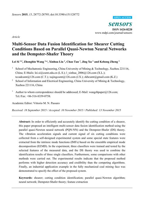pdf multi sensor data fusion identification for shearer cutting conditions based on parallel