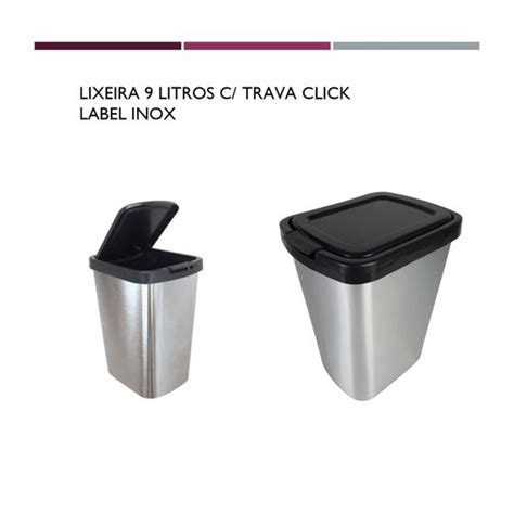Lixeira Cesto de Plástico Label Retangular Prata Tampa Click 9