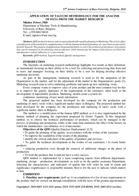 pdf application of taguchi methodology for the analysis of data from the market research