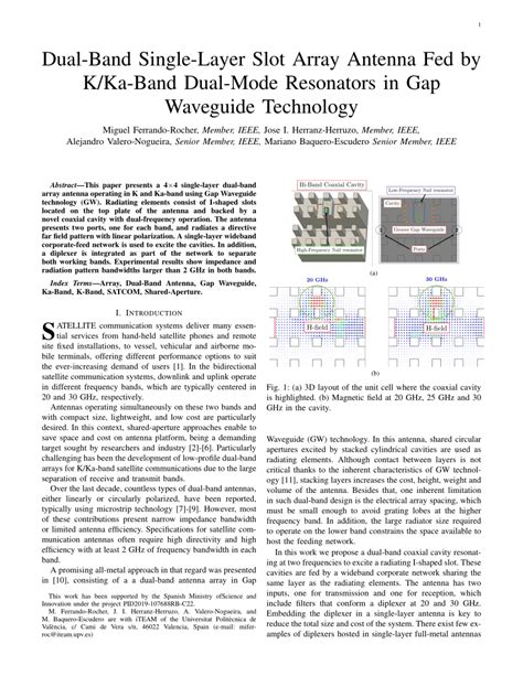 pdf dual band single layer slot array antenna fed by k ka band dual mode resonators in gap