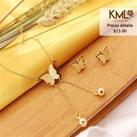SET DORADO MARIPOSA ESLABON COLGANTE KML ACCESORIOS
