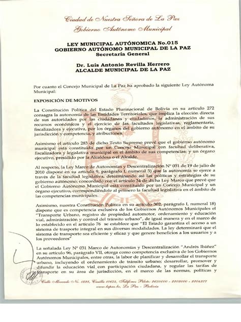 PDF LEY MUNICIPAL AUTONÓMICA Nº 015 LEY GENERAL DEL TRANSPORTE Y